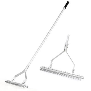 20 Inches Wide Aluminum Lawn Loosening Soil Rake with Long Handle and ...