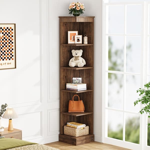 Narrow Corner Bookcase, 70.87-Inch Tall Corner Bookshelf with Open ...