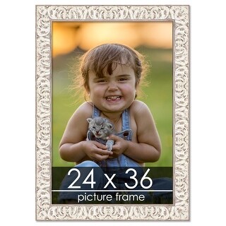 24x36 Ornate White Washed Wood Picture Frame - UV Acrylic, Foam Board ...