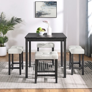 Black Square 5-Piece Breakfast Nook Dining Table Set w/Ergonomic Bar ...