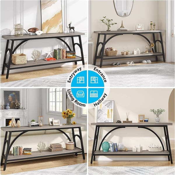 70.8undefined Extra Long Console Table, Narrow Sofa Tables with 2 Tier ...