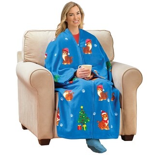 Christmas Cat Soft Fleece Zippered Cuddle Wrap Blanket - Bed Bath & Beyond - 36778388