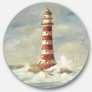 Designart 'Ocean Lighthouse' Nautical & Coastal Metal Circle Wall Art ...