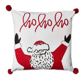 20"x20" Christmas White Ho Ho Ho Santa Cotton with Pom Poms Accent ...