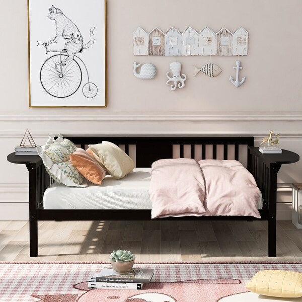 Black Full Wooden Daybed with Storage Rack Handrail No Box Spring Needed On Sale Bed Bath Beyond 41970365