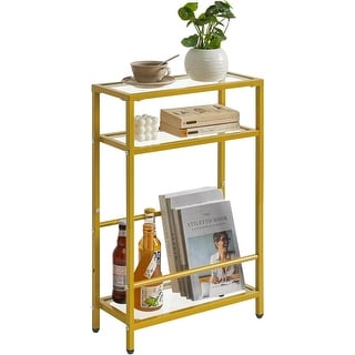 Slim Glass End Table with Storage Shelf, Narrow Side Table for Small ...