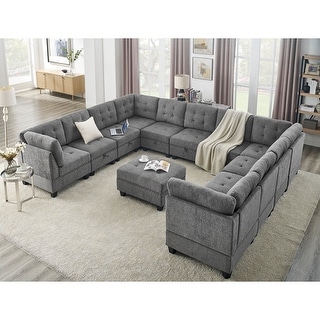 Grey 12-Piece Chenille U-Shaped Modular Sectional Sofa - Bed Bath & Beyond - 40618097