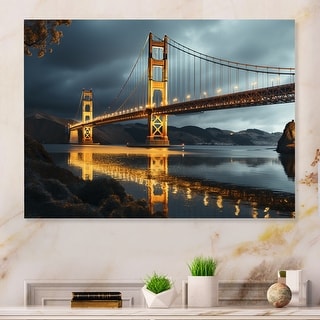 Designart "Yellow Bridge Golden Gate Monochrome I" Architecture Metal ...