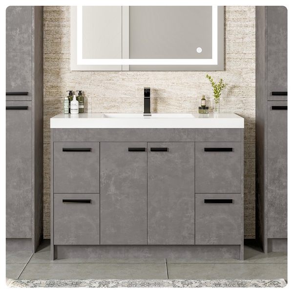 Eviva Lugano 48 Modern Bathroom Vanity with White Integrated Acrylic Top Cement Gray