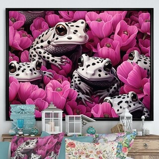 Designart "White And Pink Pop Art Frog I" Frogs & Toads Framed Canvas ...