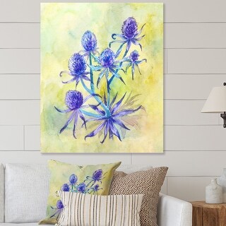 Designart "Blue Wildflower Ernygium" Traditional Canvas Wall Art - Bed ...