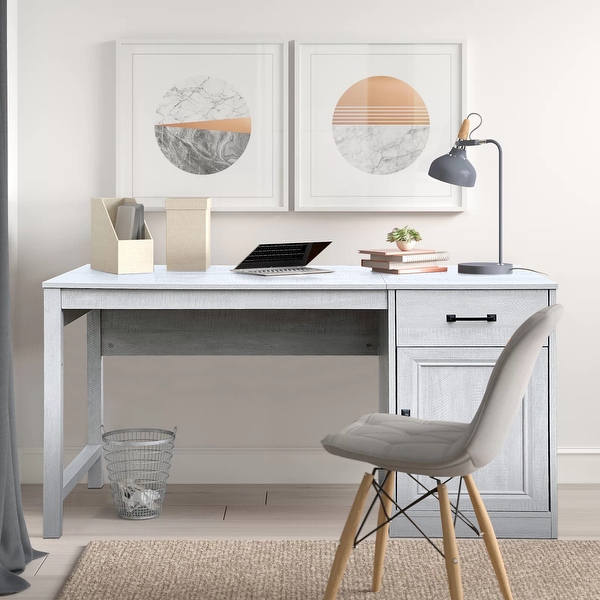 Graham 47 Wide 1 Drawer Reversible Orientation Modern Writing Desk With Cabinet in Light Gray On Sale Bed Bath Beyond 36305120