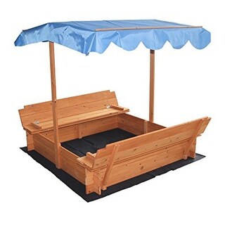 Covered Convertible Outdoor Sand Pit Fir Sandbox with 2 Bench Seats ...