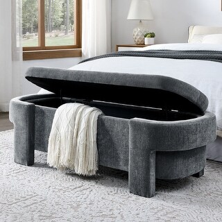 51.5 Inches Grey Linen Upholstered Storage Bench for Bedroom,Entryway ...