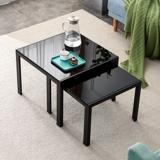 Modern Nesting Coffee Table with Tempered Glass Finish Set of 2 - Bed ...