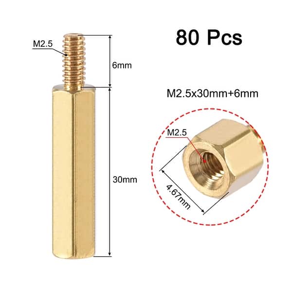 M2.5 x 30 mm + 6 mm Male to Female Hex Brass Spacer Standoff 80pcs ...