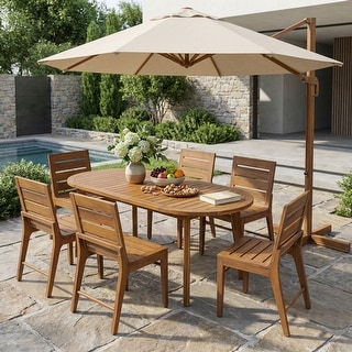 Christopher Knight Home - Modern 7-Piece Acacia Wood Oval Outdoor ...