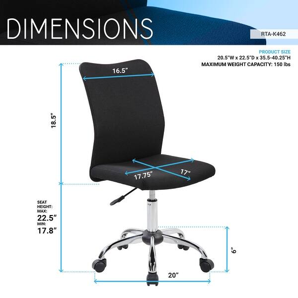 Polyester Armless Task Chair High Back Adjustable Executive Chairs ...