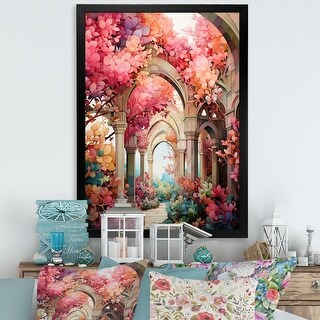 Designart "Pink Bridge Whimsical Arches" Bridges Framed Canvas Prints ...