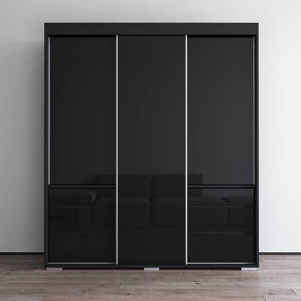 Meble Furniture Monaco 3-Door Modern Wardrobe 71"W x 26"D x 82"H Glass ...