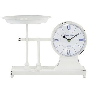Distressed White Metal Table Clock Scale With Plate 15" X 11" - 15 x 9 ...