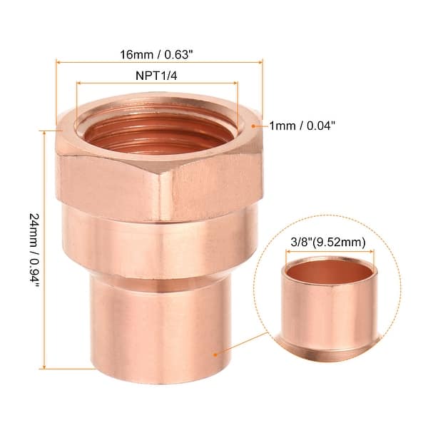 1/2 Inch Copper Female Adapters NPT3/8 Internal Thread Welding Fitting ...