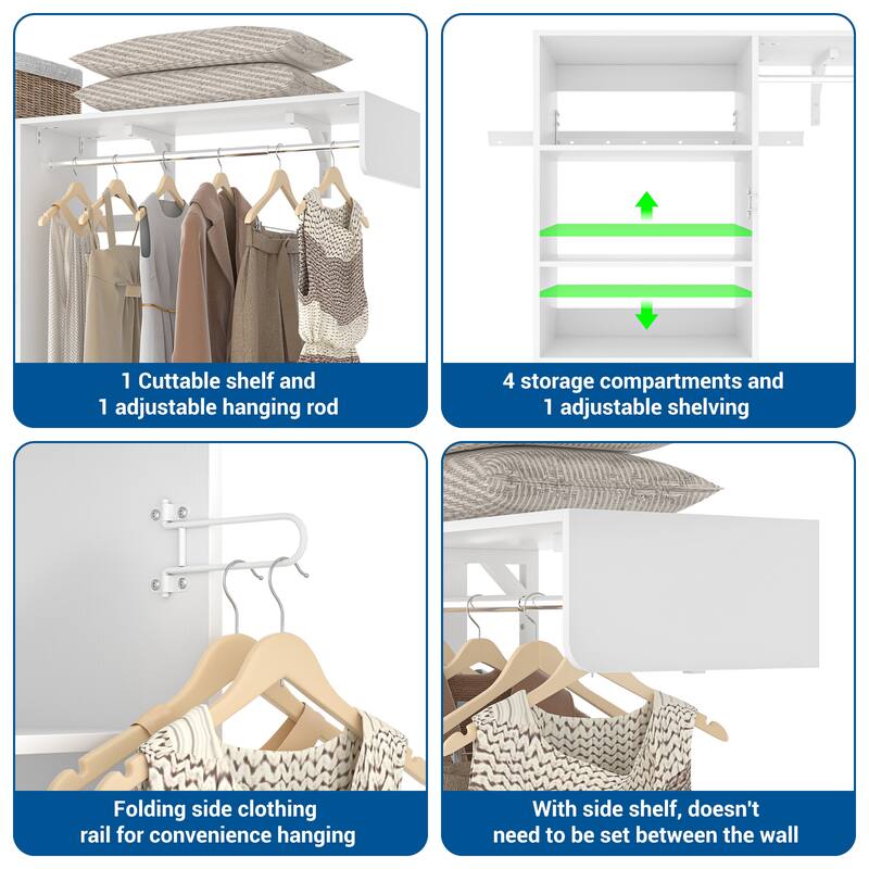 60'' Wall-mounted Closet System with Hanging Rods, Clothing Organizer ...
