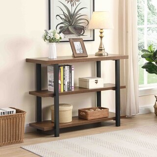 Wooden Tabletop Console Table with Metal Frame & 3-Tier Open Shelf for ...