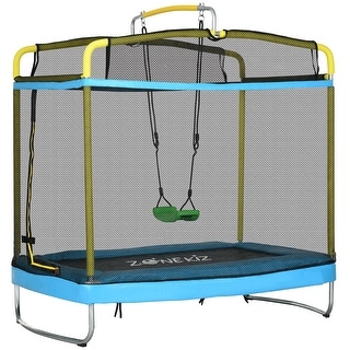 7FT Blue Rectangle Trampoline with Swing and Horizontal Bar for Kids ...