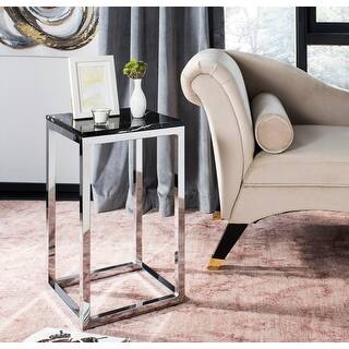 SAFAVIEH Leah Black/ Chrome Square Side Table - 13.8" x 13.8" x 23.6 ...