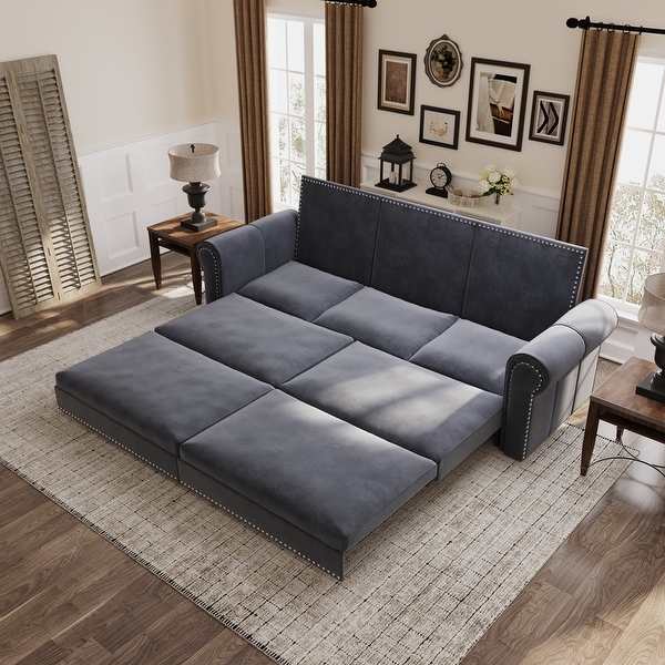 Chesterfield Sofa 93.7 King Pull Out Sofa Bed 3 in 1 Velvet Convertible Sleeper Sofa with Nailhead Trim Rolled Arm Bed Bath Beyond 42549974