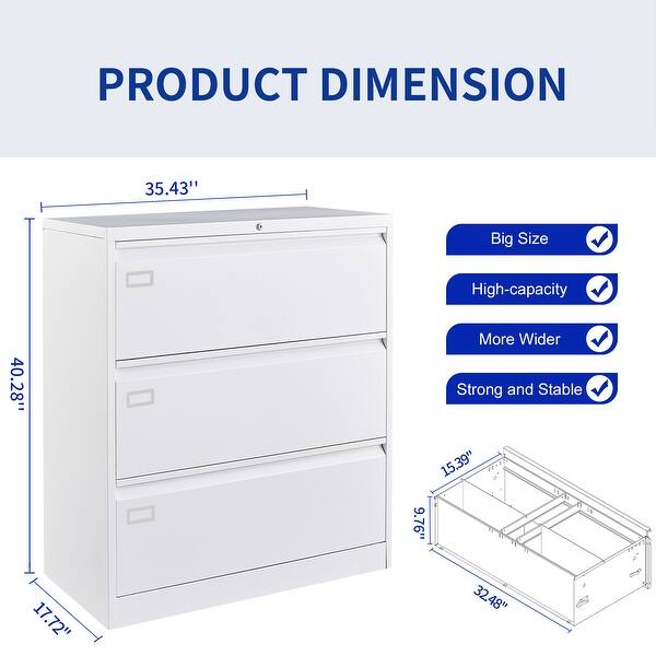 3 Drawer Lateral Filing Cabinet for Legal/Letter A4 Size, Large Deep ...