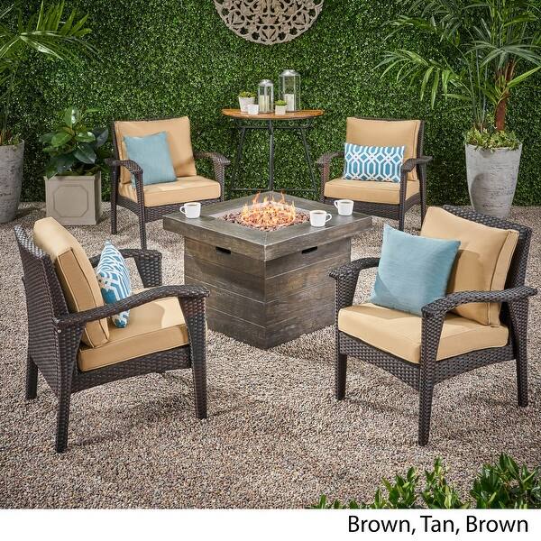 Keana Outdoor Wicker 5-piece Fire Table Chat Set by Christopher Knight ...