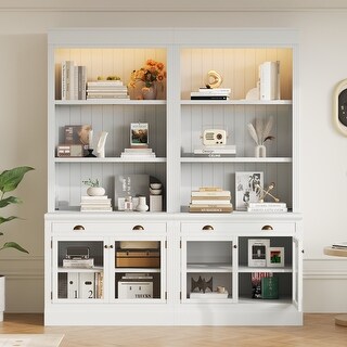 83.4" Modern LED-Lit Bookshelf Suite (2-Piece Set) | Glass-Doored ...