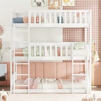 Twin Size Triple Bunk Bed, Rubber Wood, Detachable Design with Ladders ...