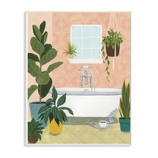 Stupell Peach Walls Bathroom Oasis Scene with Fiddle Leaf Wall Plaque ...
