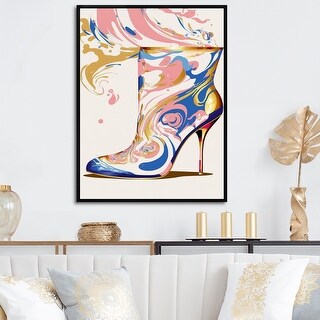 Designart "Pink And Blue Art Deco High Heel Boots IV" Fashion Framed ...