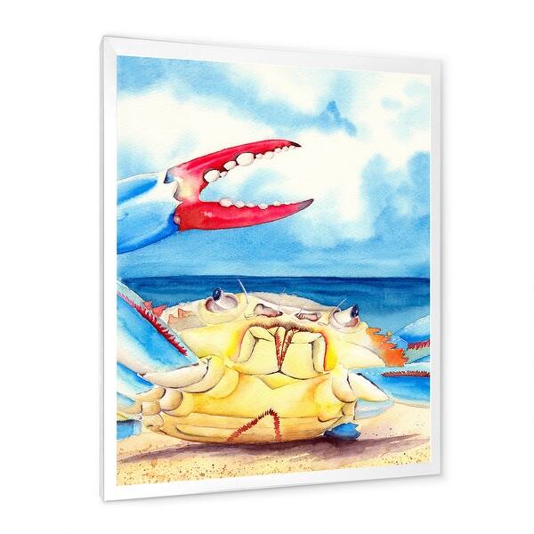 Designart "Colorful Blue Crab On A Sand Seashore" Nautical & Coastal ...