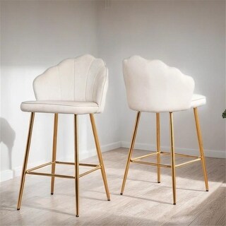 Shell Shape Velvet Bar Chair, Gold-Plated Metal Chair Legs, Set of 2 ...