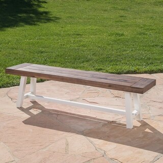 Cameron Outdoor Acacia Wood Dining Bench with Metal Finish Frame, Brown ...