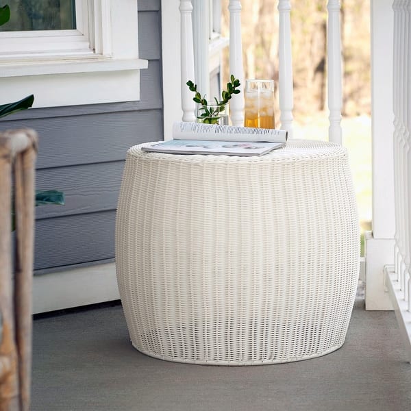 Handwoven Resin Barrel Side Table Storage Container - On Sale - Bed ...