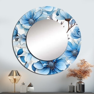Designart "Blue And White Floral Dream Pattern" Floral Round Bathroom ...