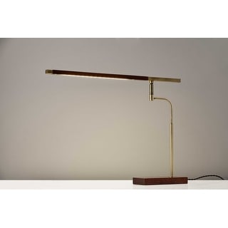 Walnut Wood Finish and Antique Brass Metal Adjustable LED Desk Lamp ...