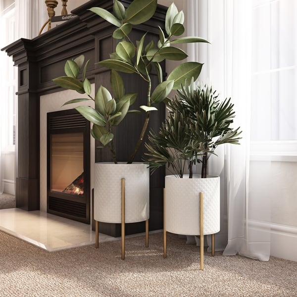 Gianna Modern White Indoor Metal Planters with Gold Legs(Set of 2 ...
