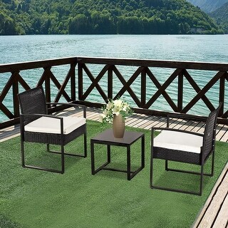 Oshion 3 Pcs Outdoor Balcony Terrace Rattan Patio Set Black,2 Seating ...