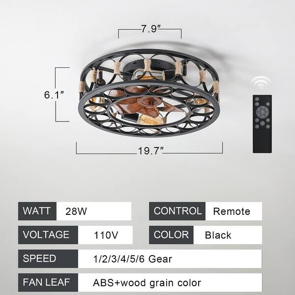 Round Ceiling Fan with Lights Dimmable LED and Remote Control,Black ...