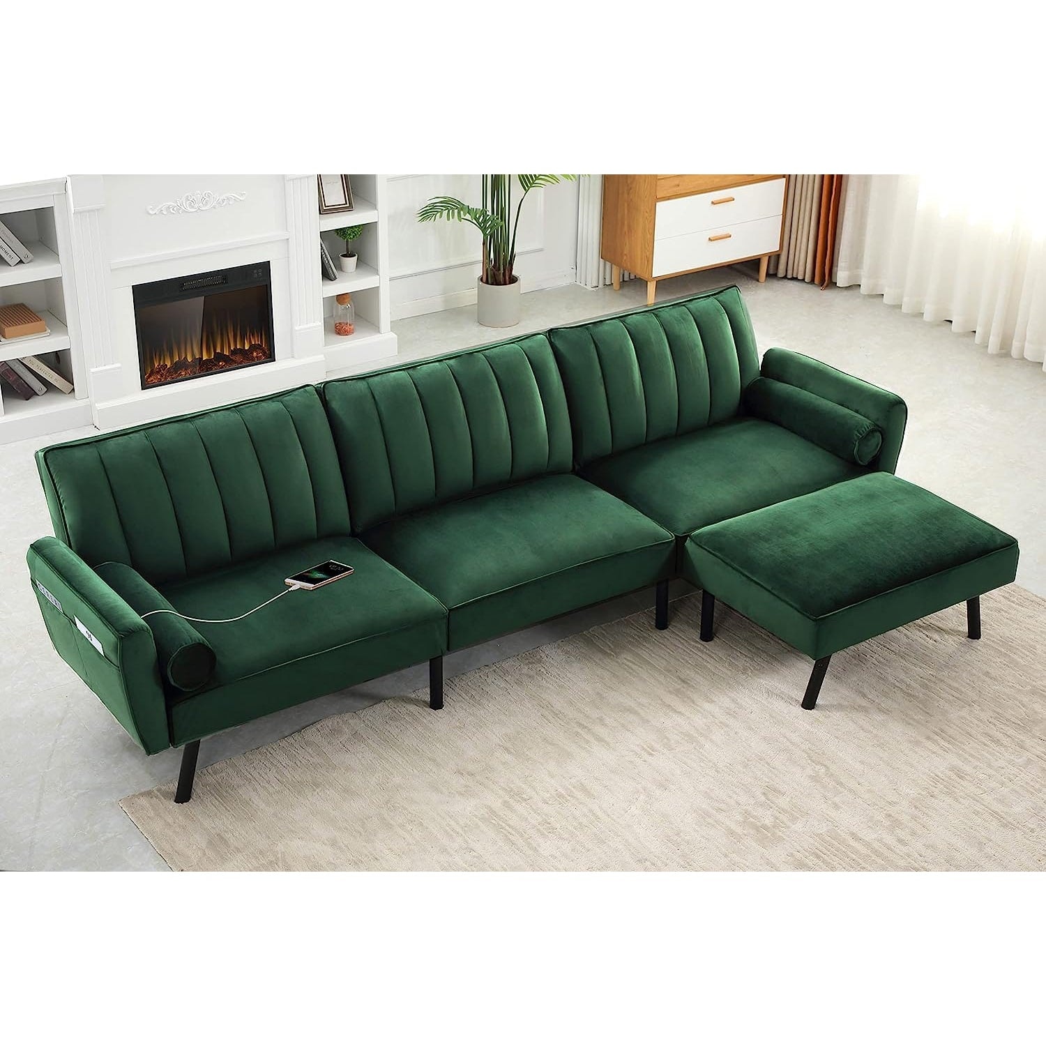 Velvet Sectional Convertible Sofa with Chaise, L Shape Sectional Sofa ...