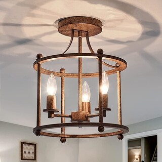 3 light industrial semi flush mount ceiling lamp rust bronze island ...