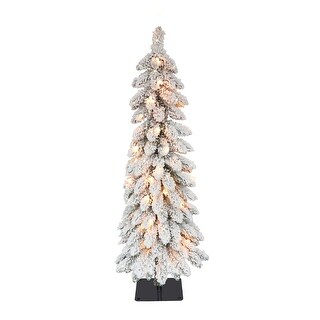 Pre-Lit Flocked Pencil Alpine Artificial Christmas Tree - 3’ - Clear ...