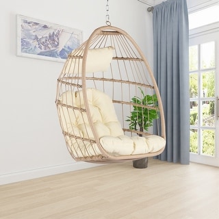 Outdoor Garden Rattan Egg Swing Chair Hanging Chair Wood - Bed Bath ...